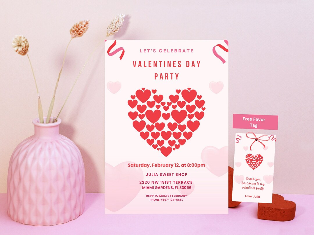 Editable Valentines Party Invitation, Heart Printable, Valentine Day ...
