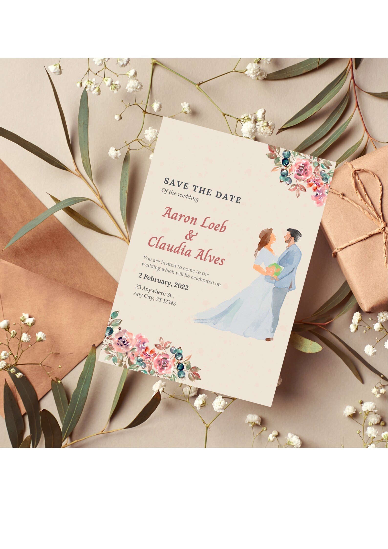 Wedding Invitation, Husband & Wife Illustration, Wedding Card Template ...