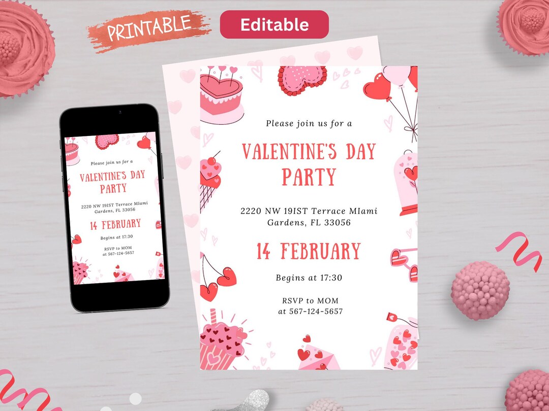 Editable Valentines Party Invitation, Kids Valentines Printable, Happy ...