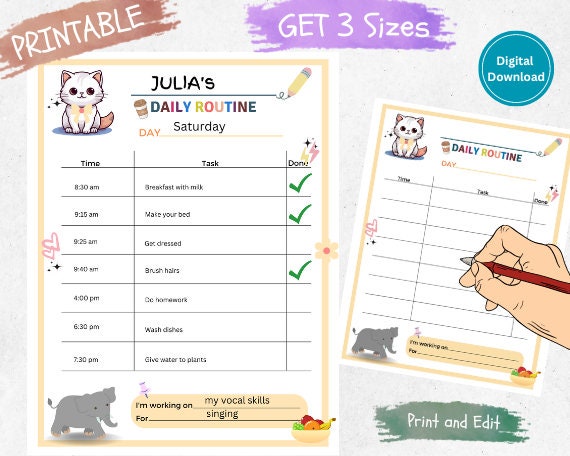 Animal Daily Routine Planner Printable Minimalistic Chore - Etsy