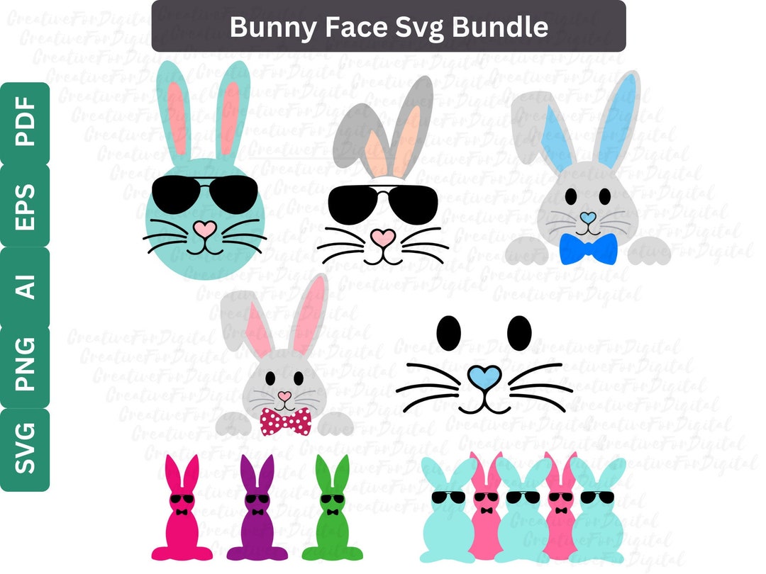 Cute Bunny Face Svg Png, Bunny Glasses Bundle, Easter Bunny Ears Png ...