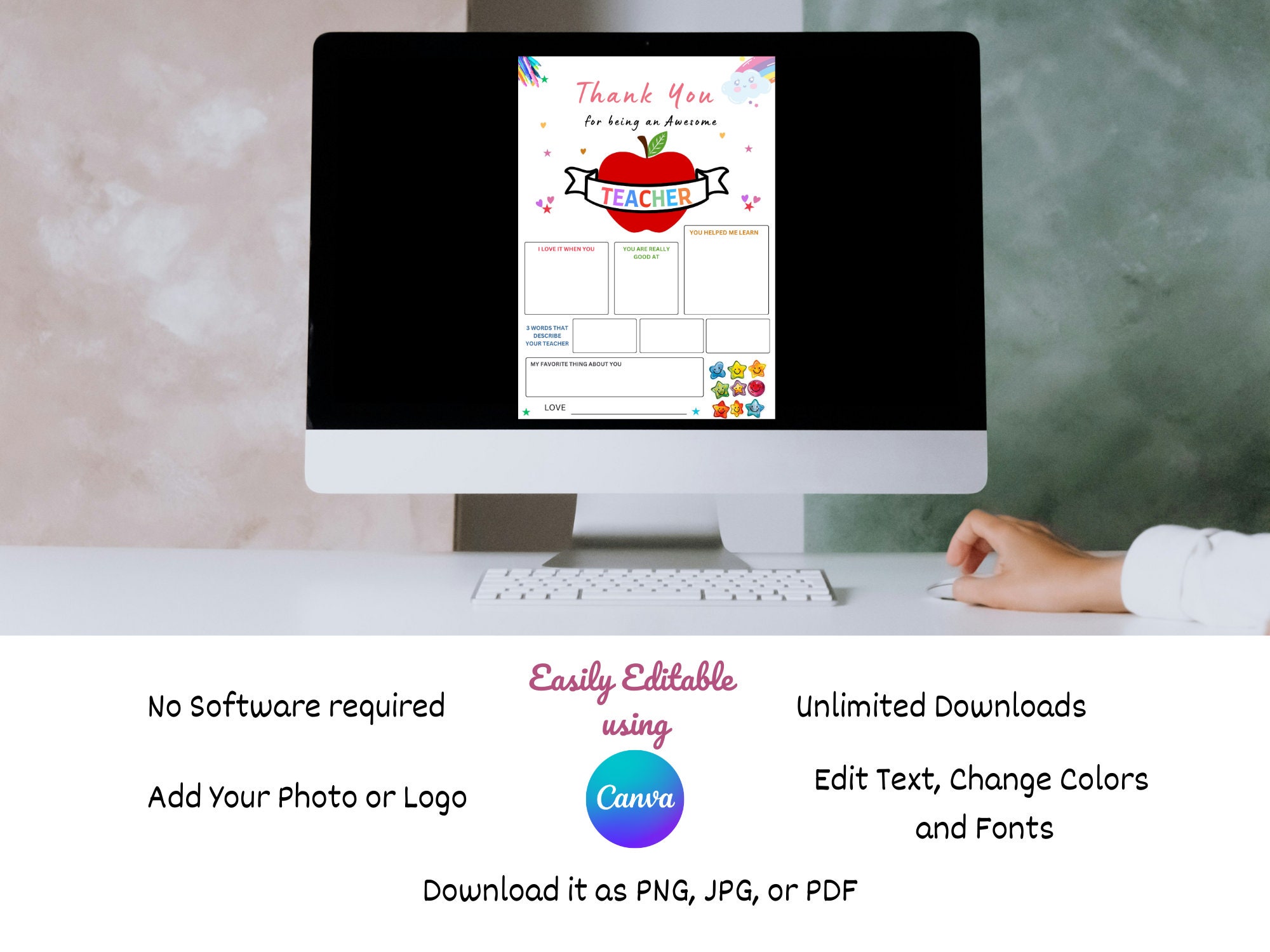 Editable Teacher Appreciation Gift, Thank You Teacher Gift, All About ...