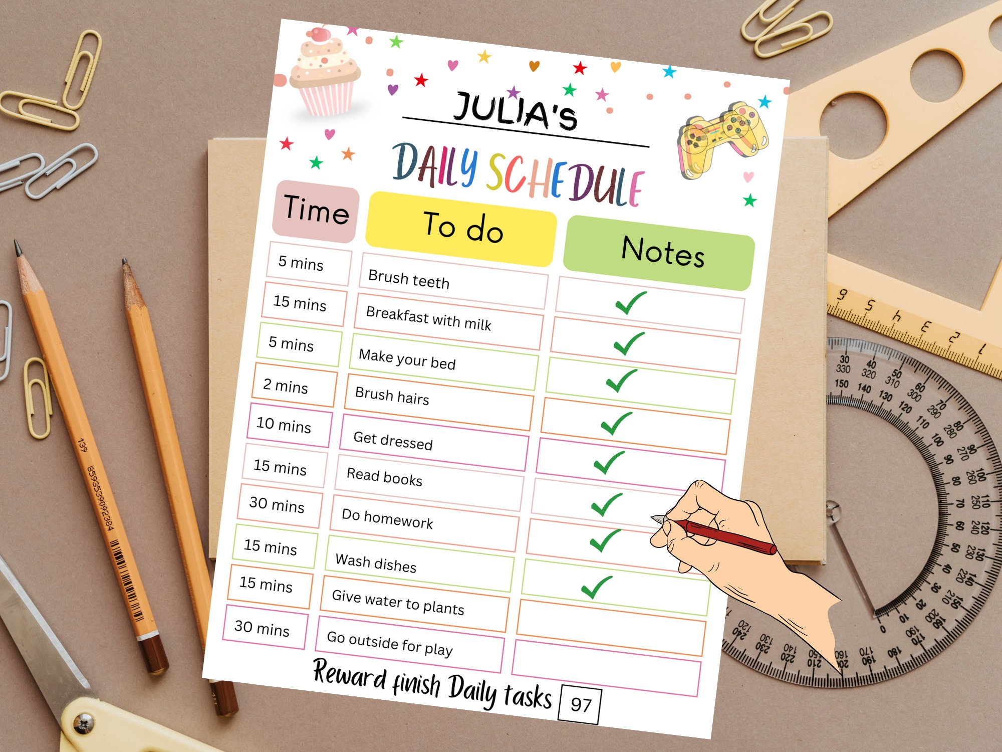 Kids Daily Planner Printable With Time Minimalistic One Pager Chore ...
