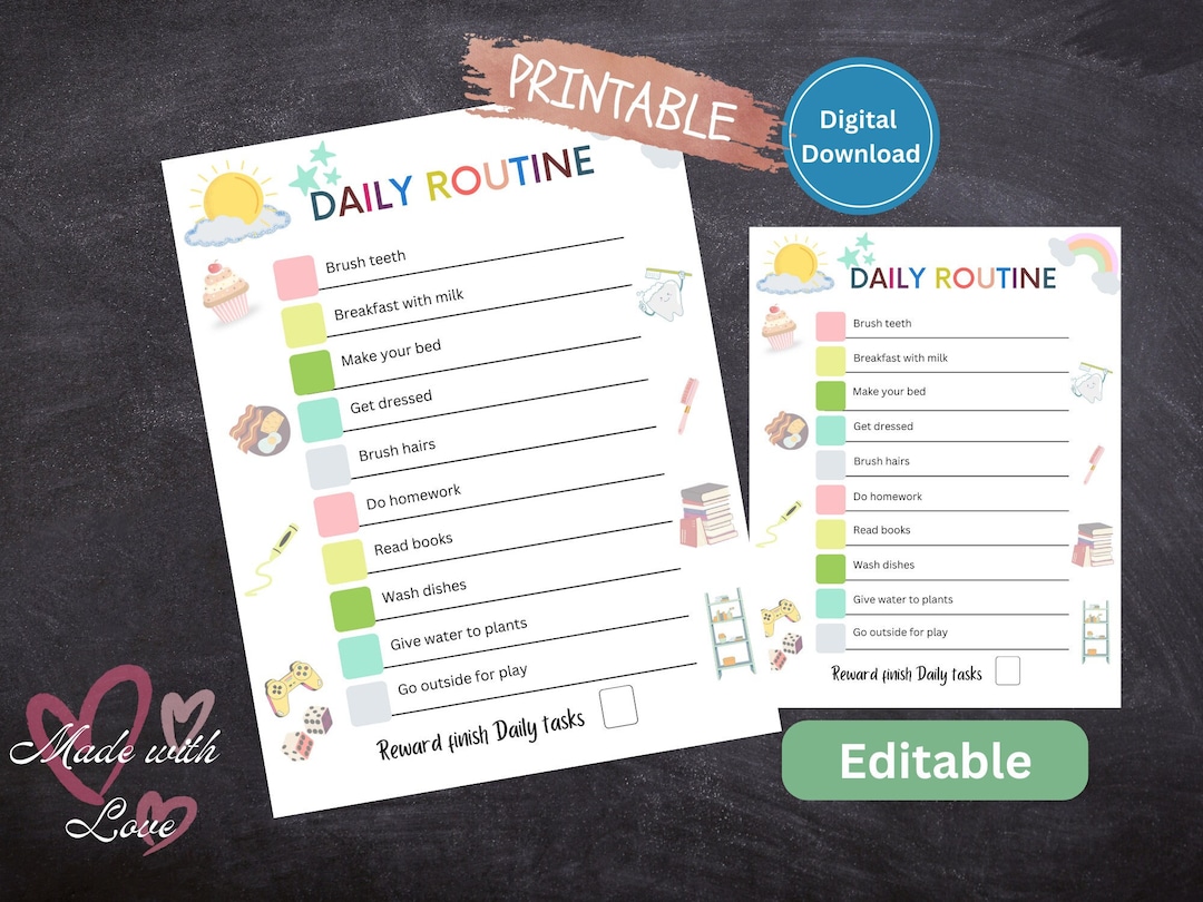 Editable Daily Routine Planner for Kids | Daily Printable ...