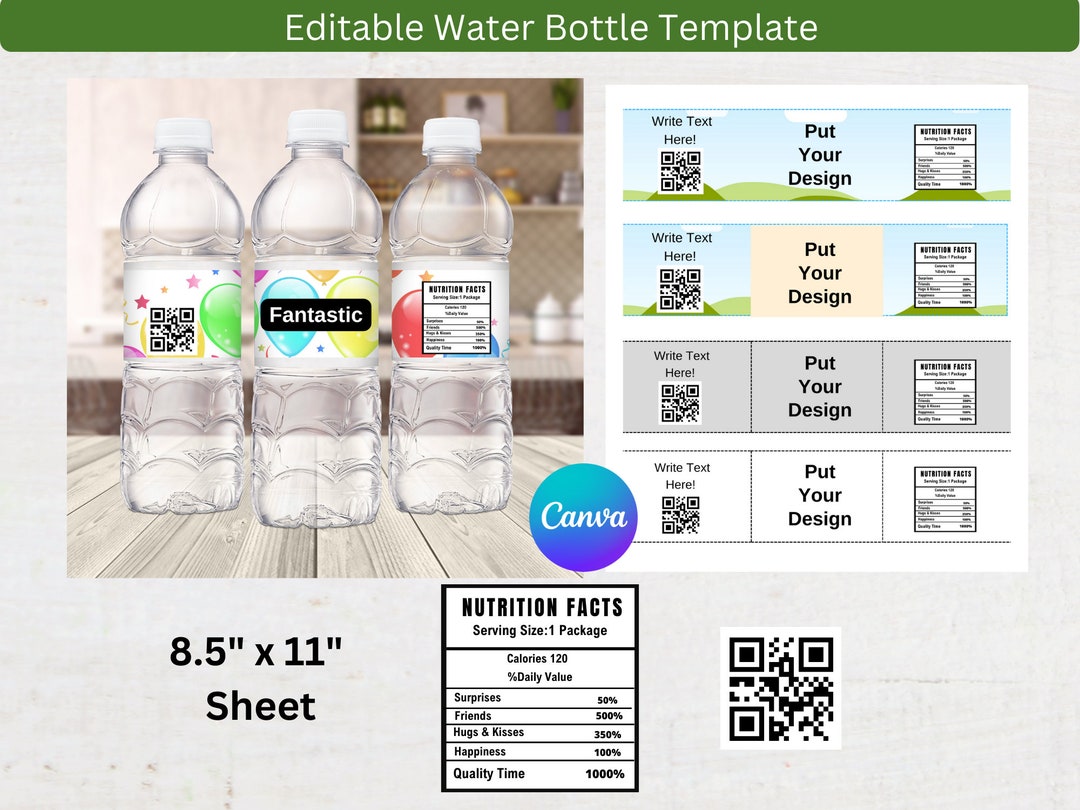 Water Bottle Label Editable Template, Water Bottle Template, Water ...