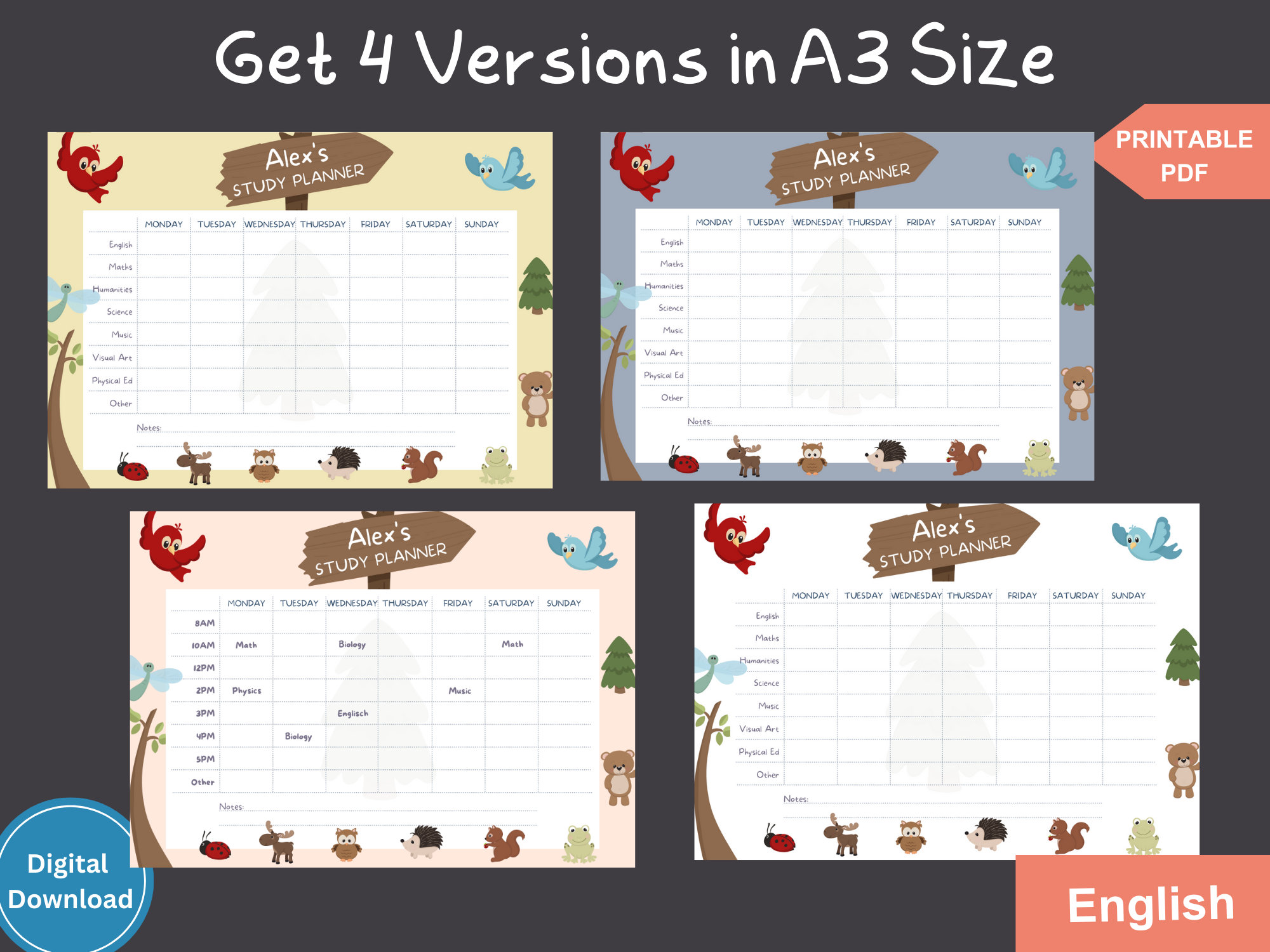 Personalize Timetable Animal Printable Woodland Design Study Schedule ...