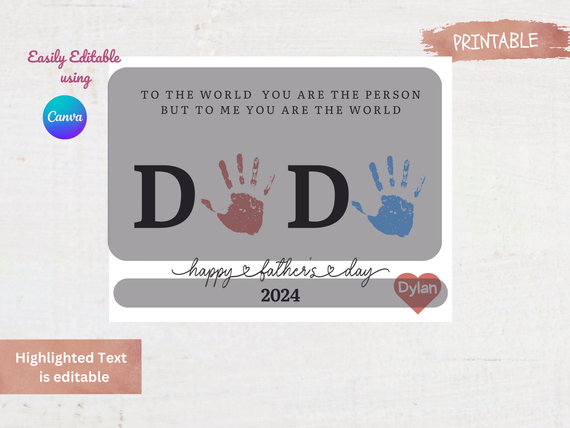 Dad Handprint Sign Template, DIY Handprint Sign, Personalized Gift From ...