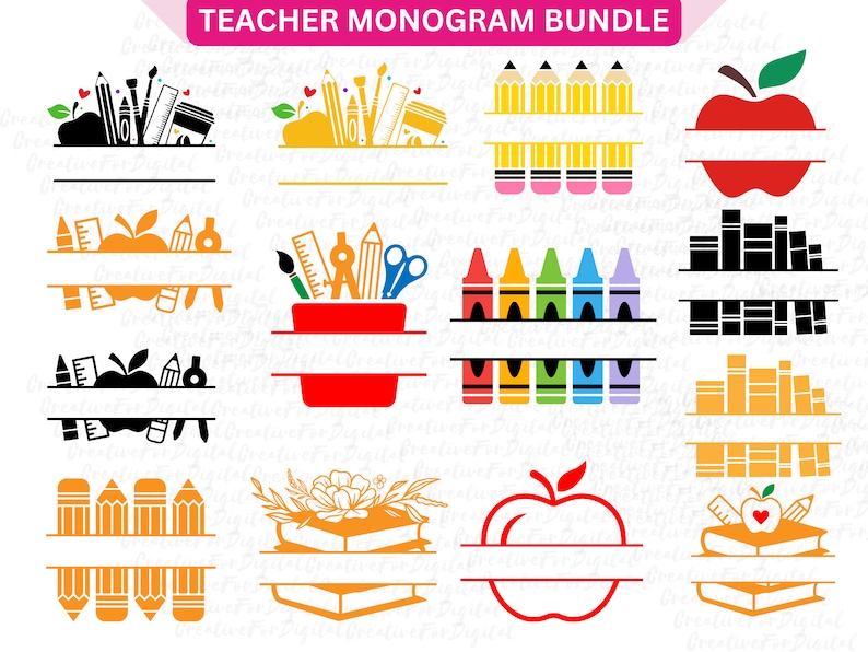 Teacher Monogram SVG Bundle, Teacher Name SVG, Teacher Tag, Teacher ...