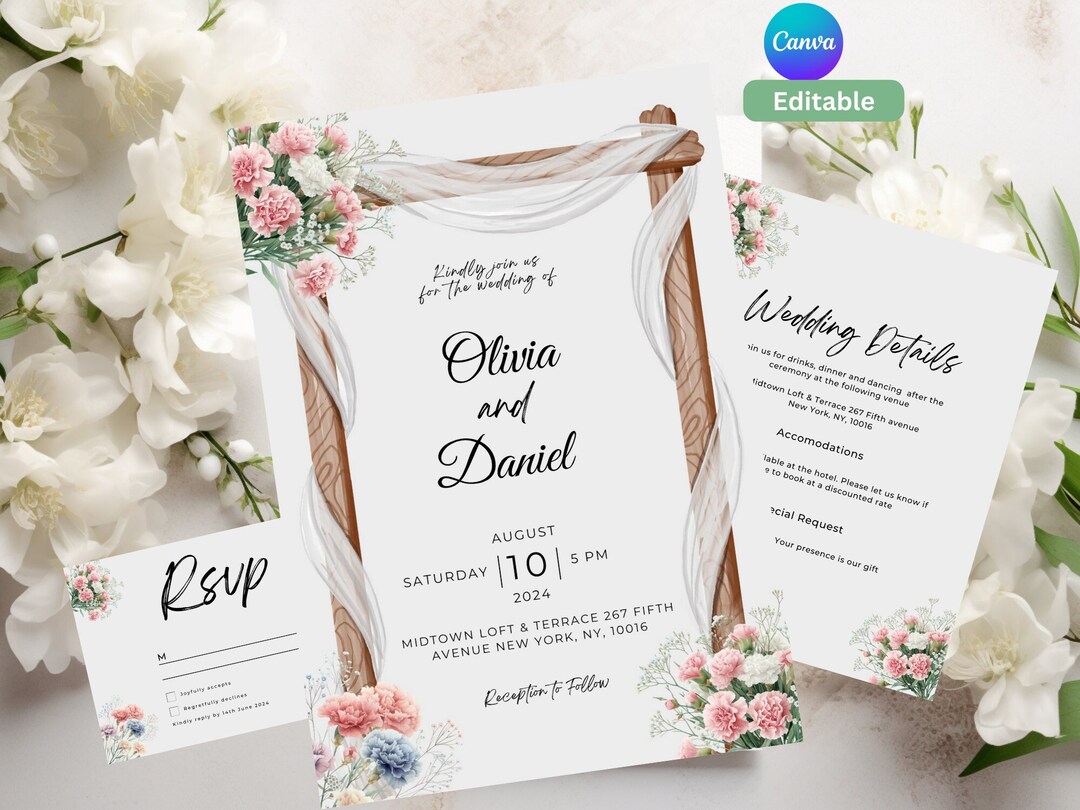 Editable Wedding Invitation Template, Printable Wedding Invitation ...