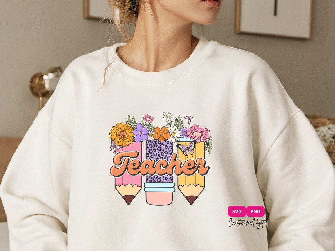 Teacher Floral Pencil PNG, Flower Teacher Gift, Flower Teacher ...