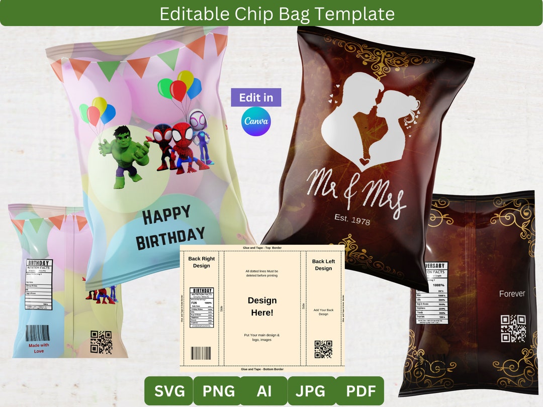 Editable Chip Bag Template, Blank Chip Bag, Chip Bag Template, Chip Bag ...