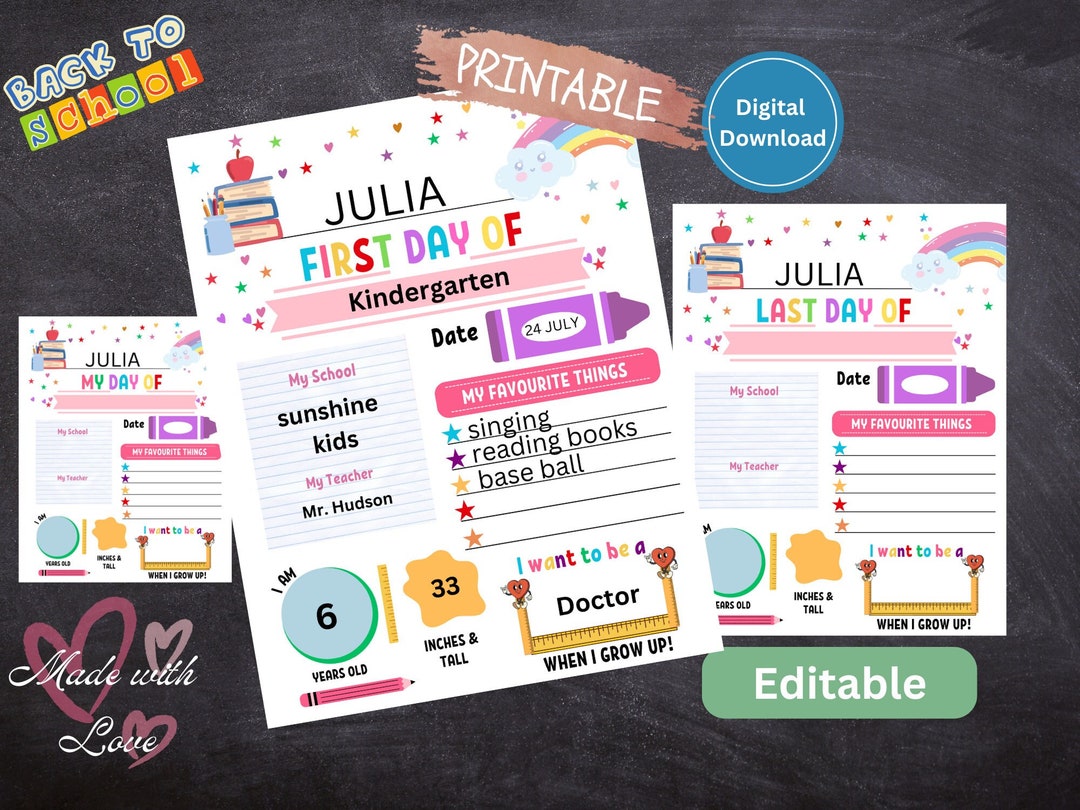 Editable First Day of School Printable Sign | Back to School Template ...
