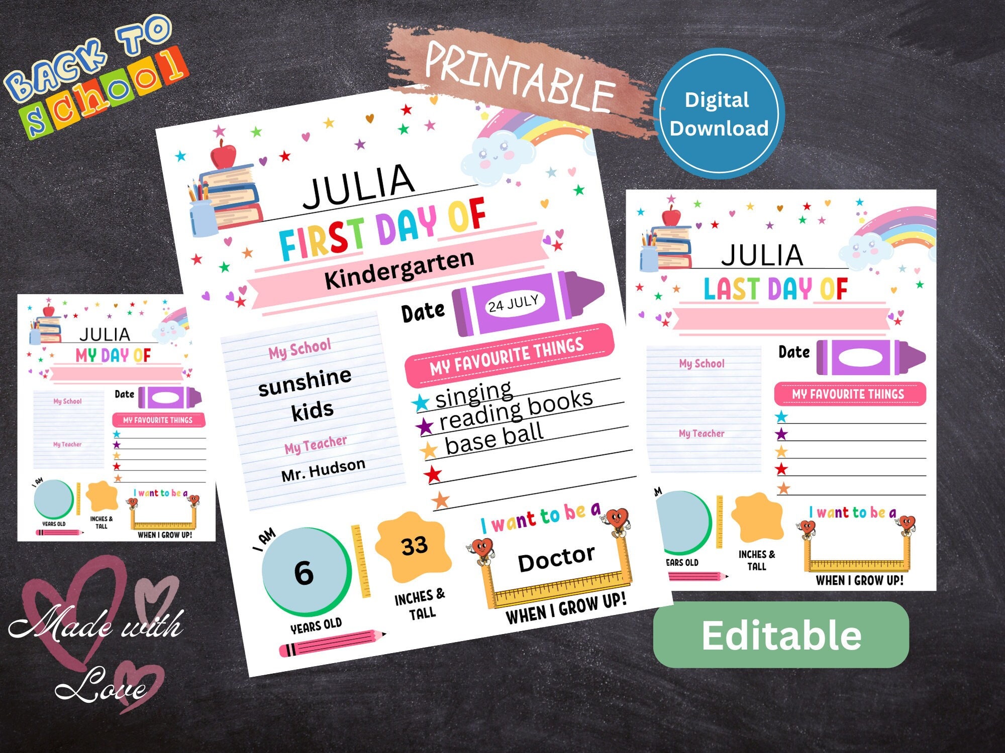 Editable First Day of School Printable Sign | Back to School Template ...