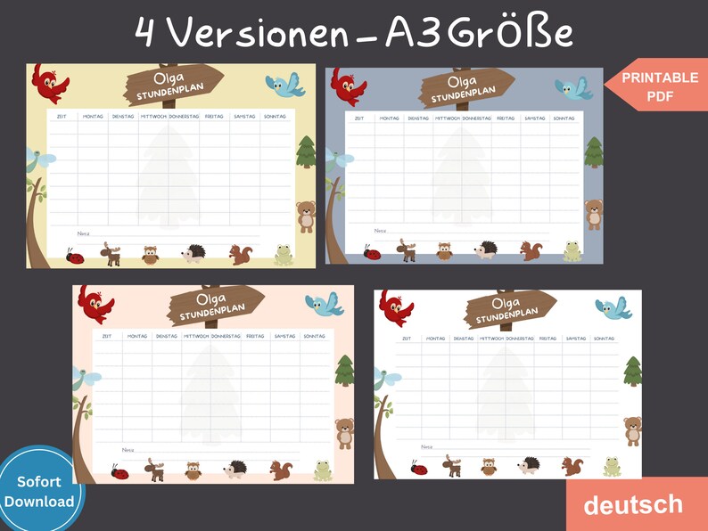 Personalize Timetable Animal Printable | Woodland Design | Study ...