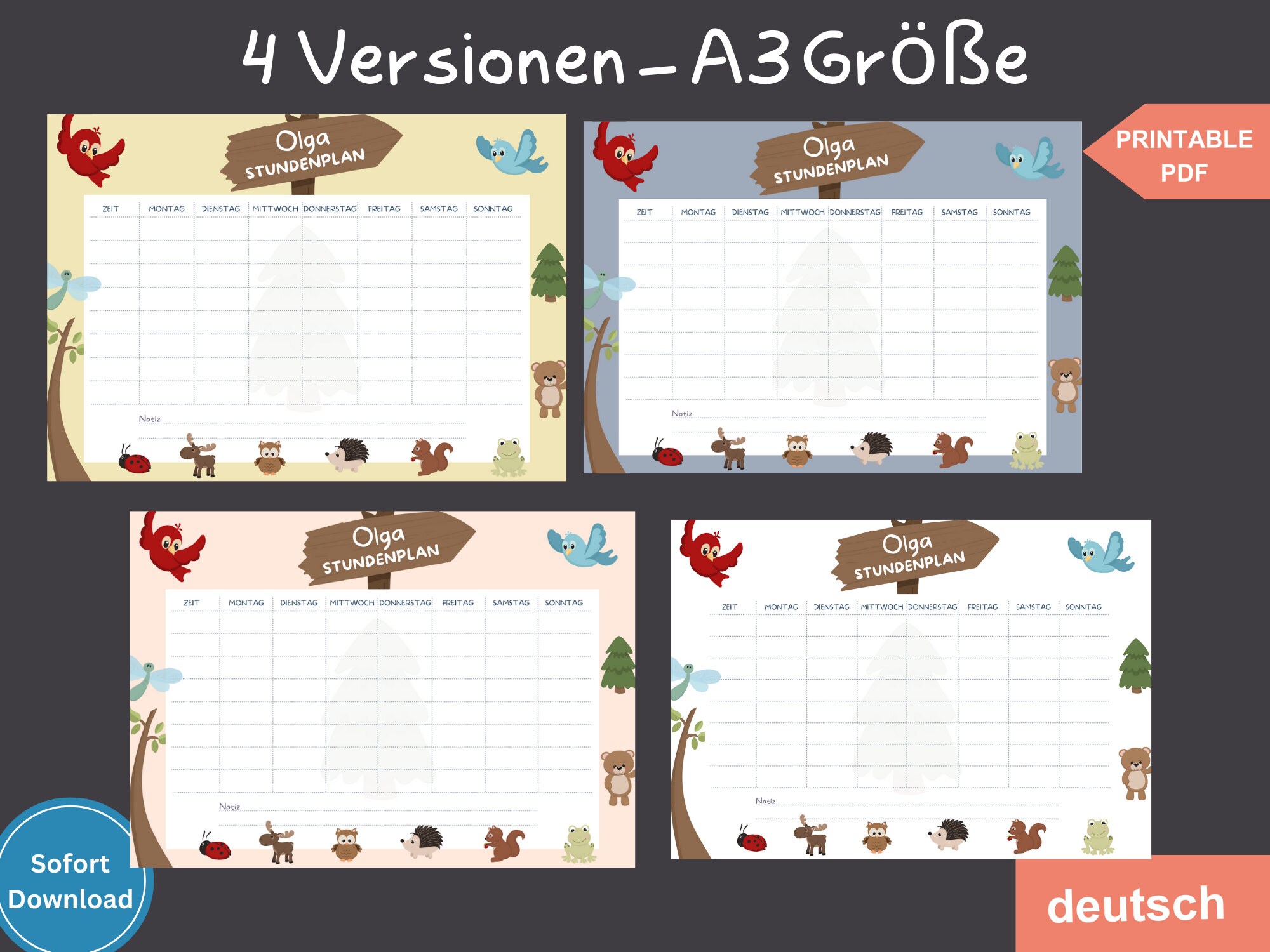 Personalize Timetable Animal Printable | Woodland Design | Study ...
