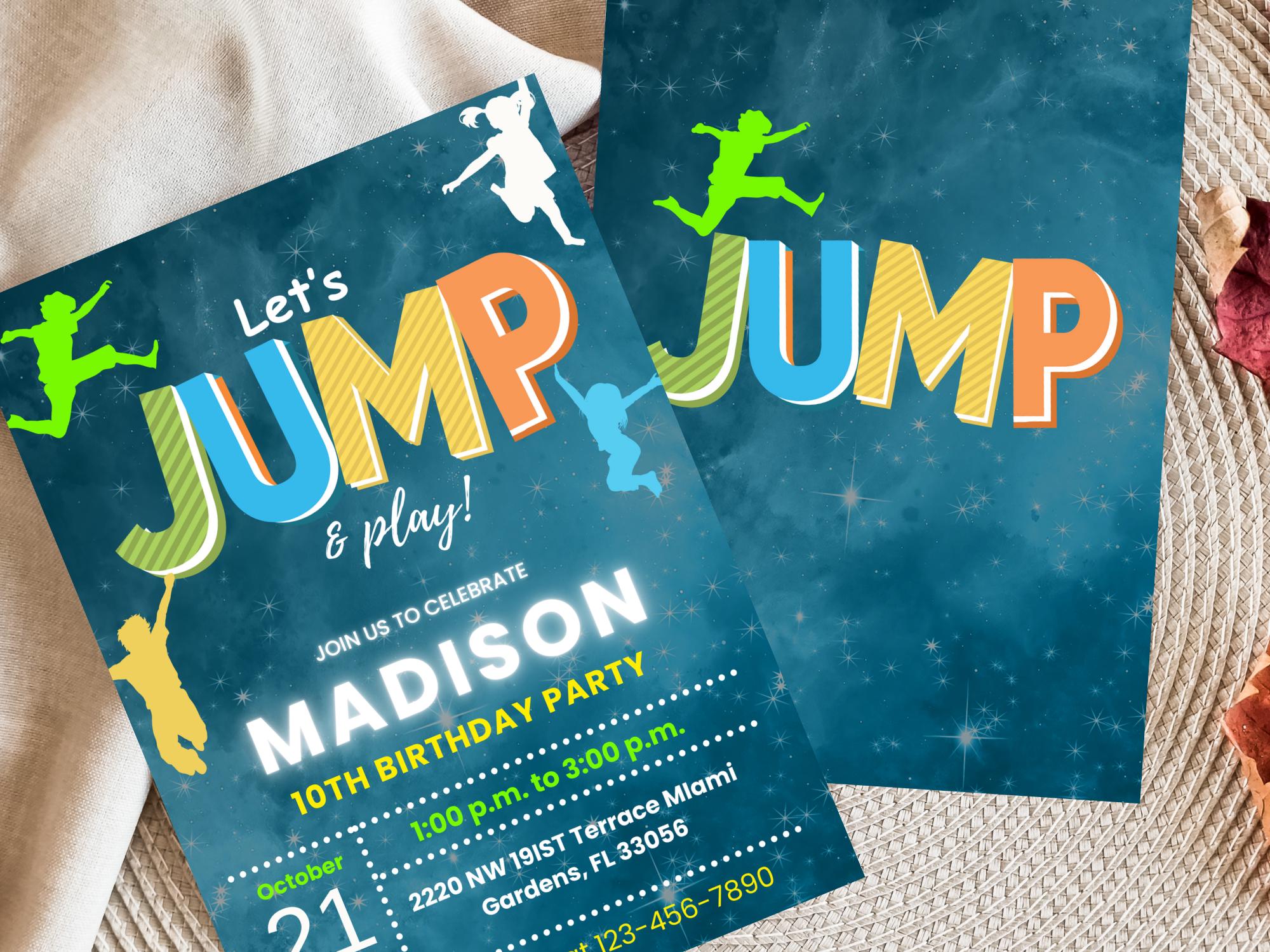 Editable Jump Birthday Invitation Template, Kids Birthday Invitation ...