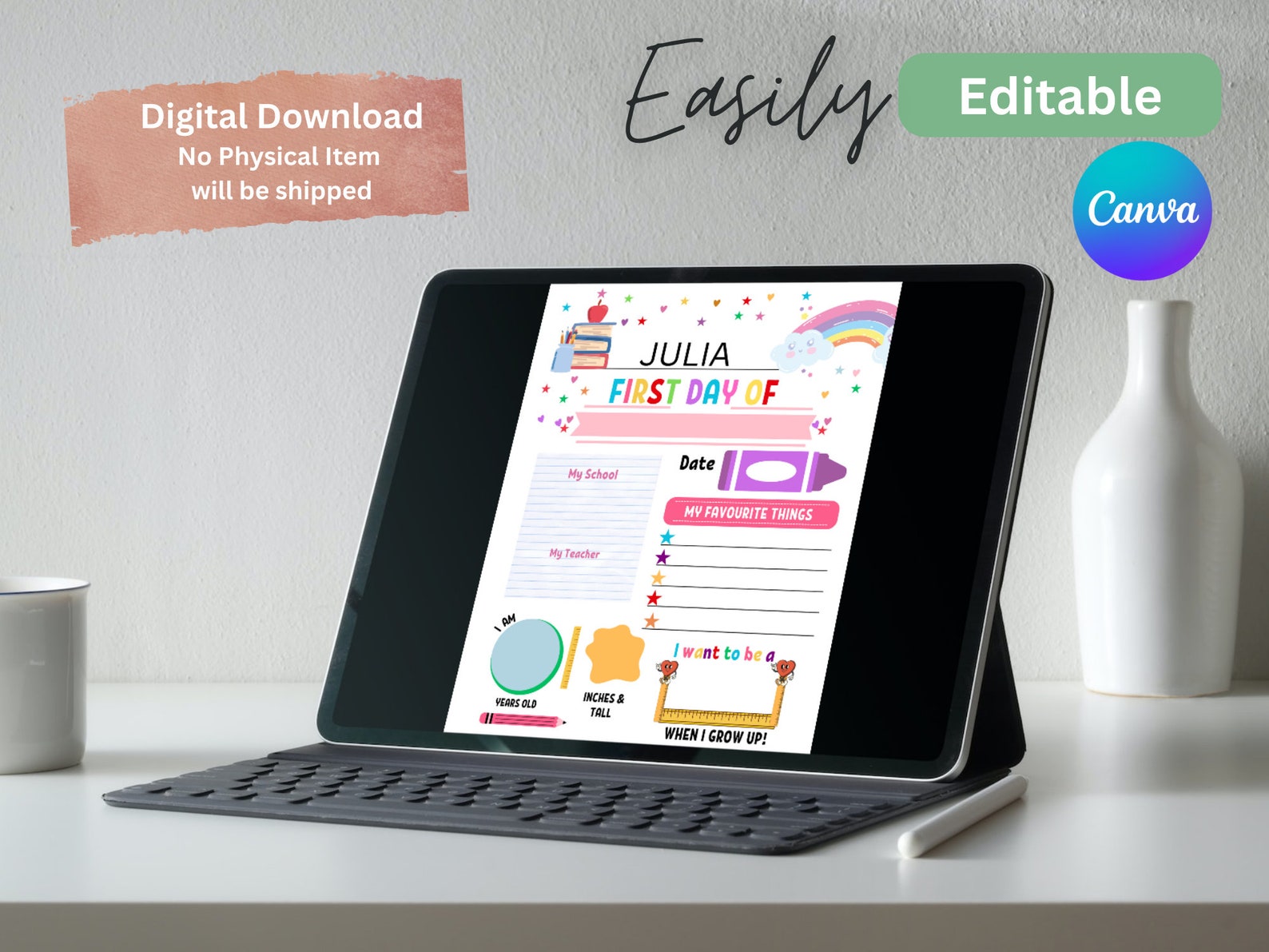 Editable First Day of School Printable Sign | Back to School Template ...