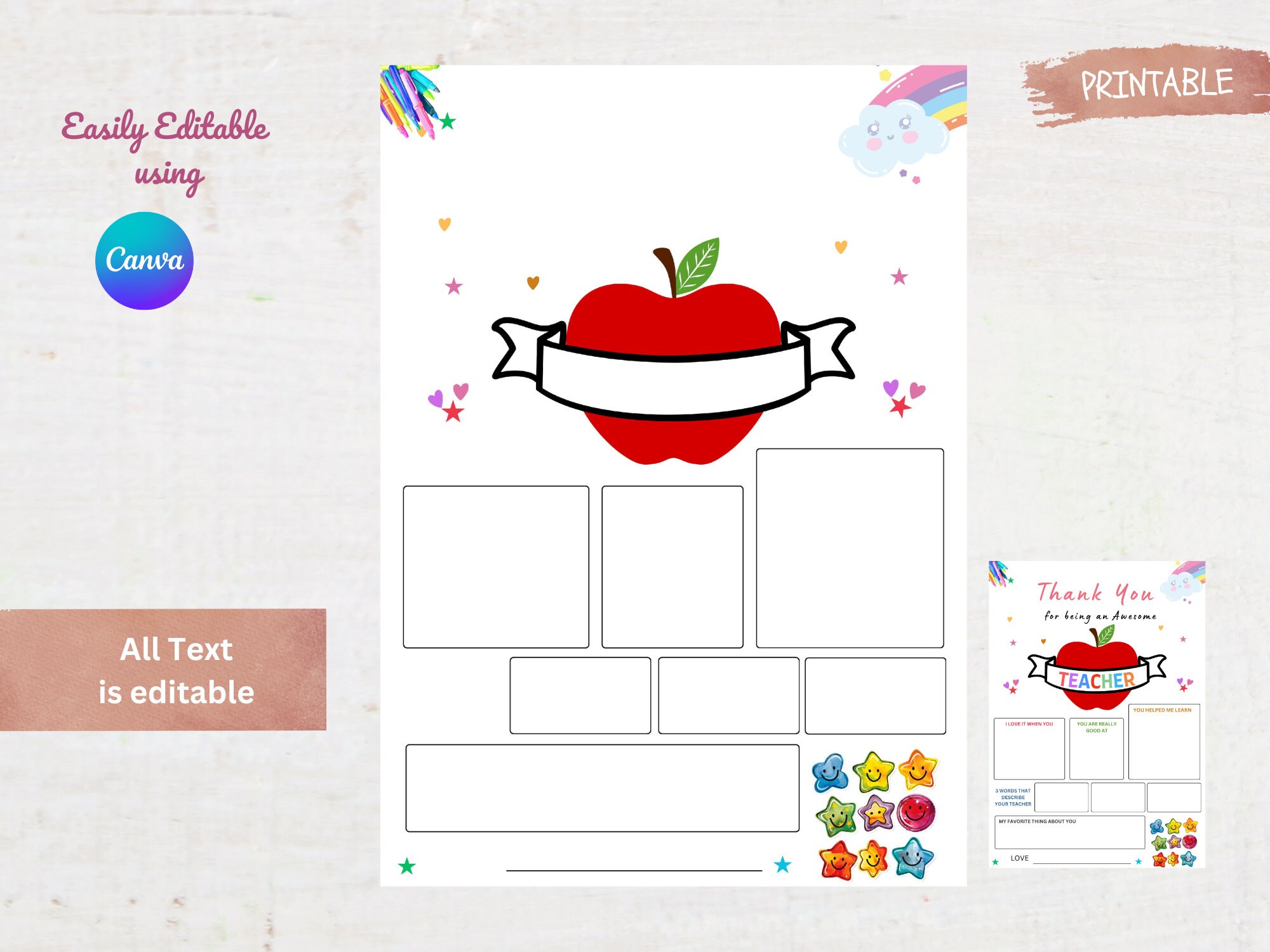 Editable Teacher Appreciation Gift, Thank You Teacher Gift, All About ...