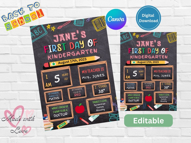 First Day of School Sign for Kids | Editable Back to School Template ...
