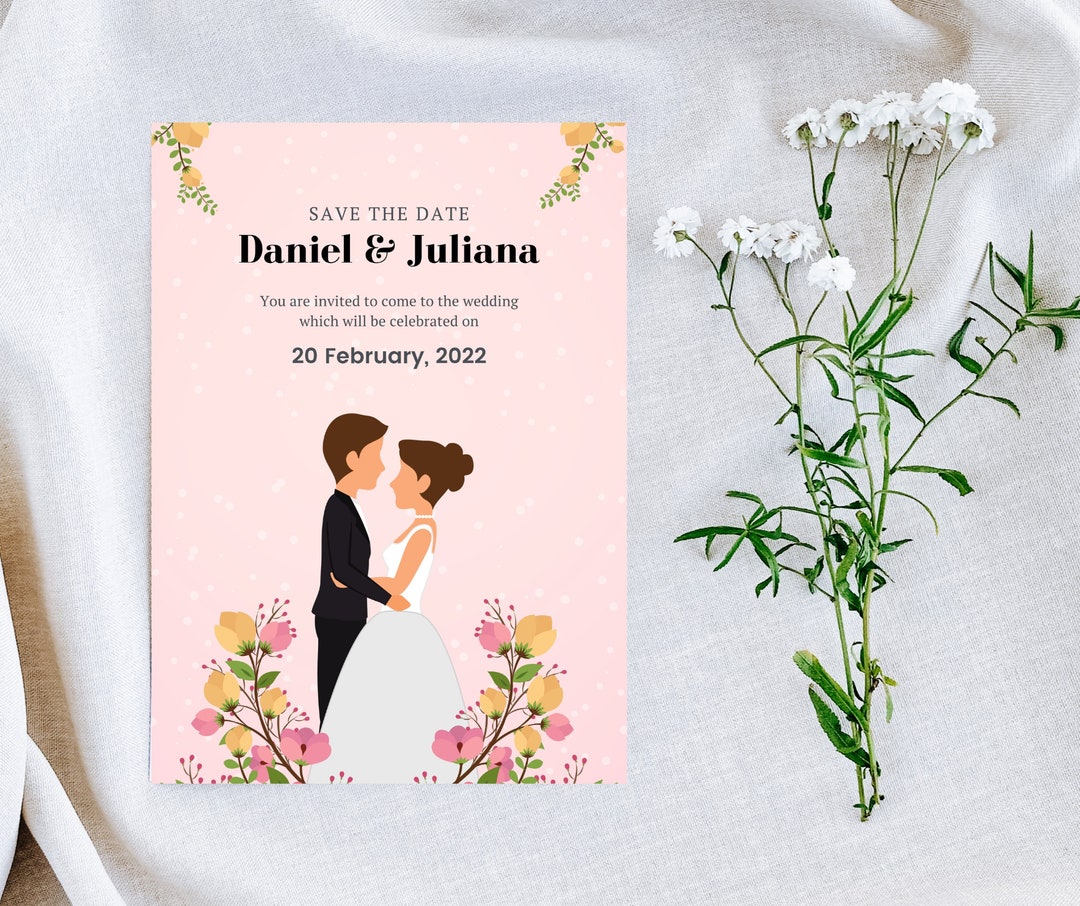 Colorful Wedding Invitation Card, Editable Natural Color Wedding Invite ...