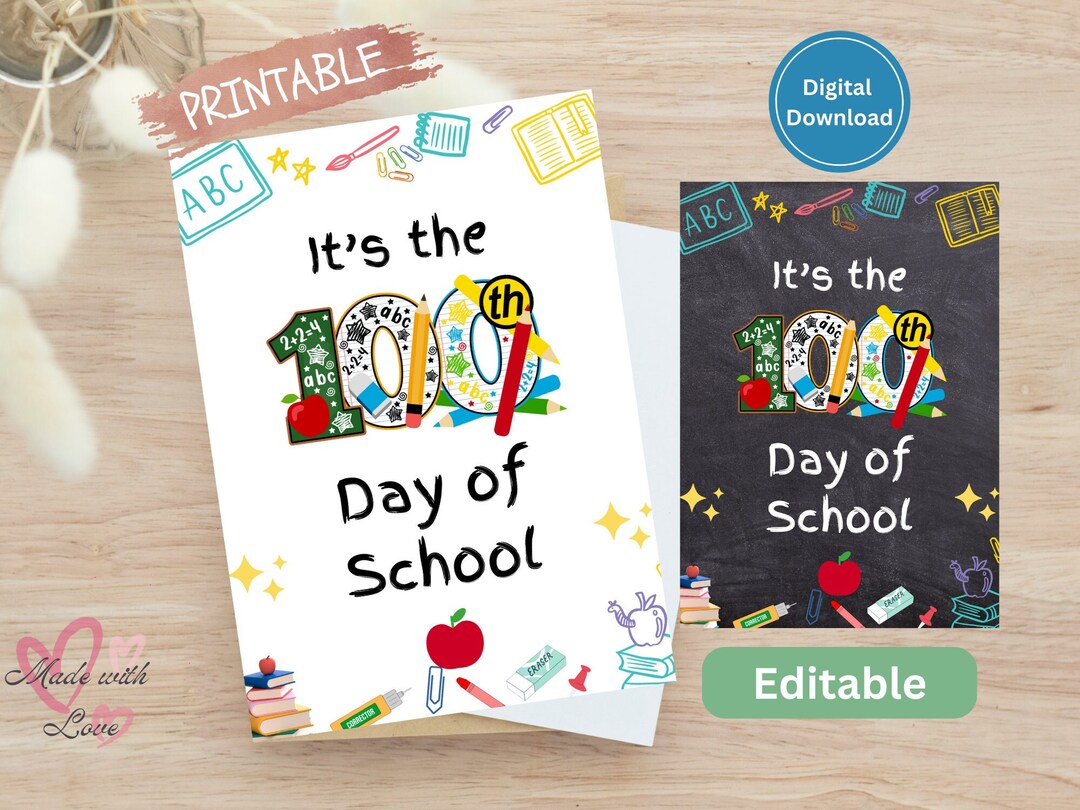 100th Day of School Sign Printable, Editable 100 Days of School ...