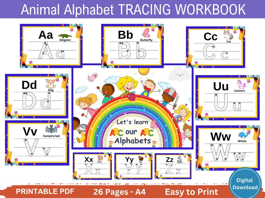Animal Alphabet Tracing Workbook With Book Cover Printable 26 - Etsy