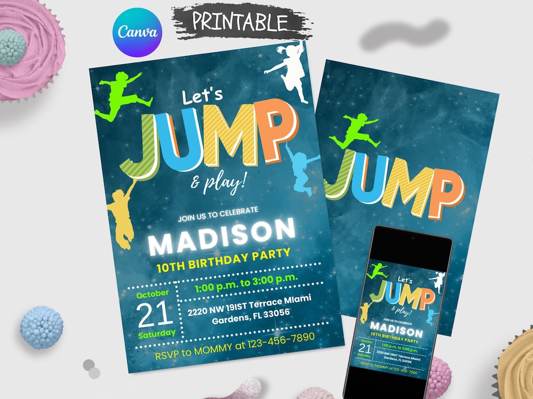 Editable Jump Birthday Invitation Template, Kids Birthday Invitation ...