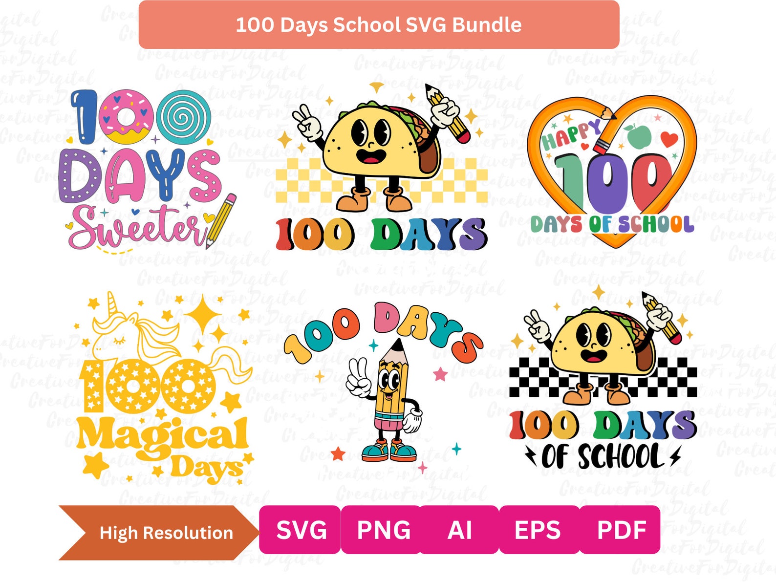 100 Days of School PNG SVG Bundle, Happy 100 Days Sweeter Png, Back to ...