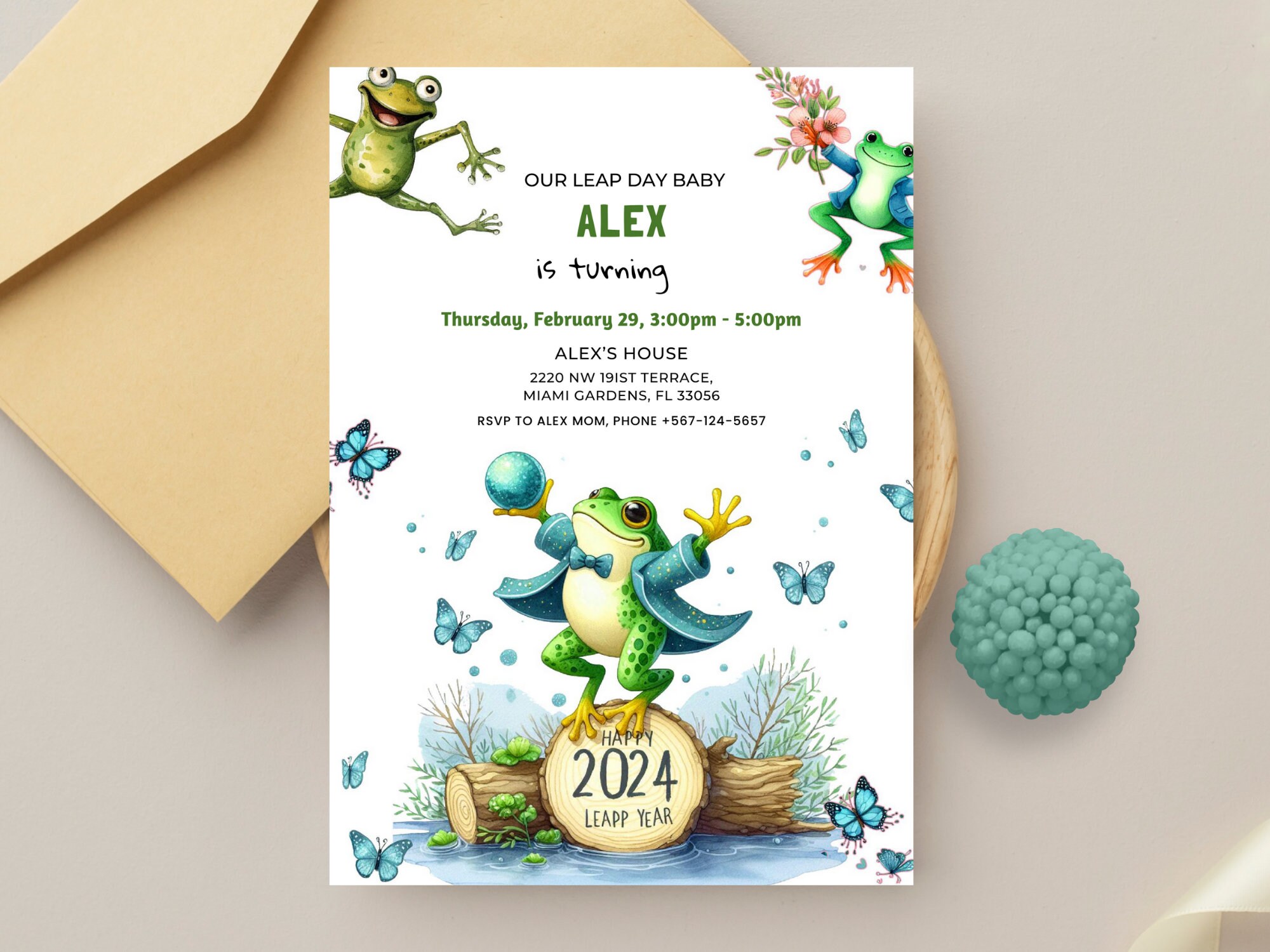 Leap Year Birthday Frog Invitation, Leap Day Party Printable, Cute Frog ...