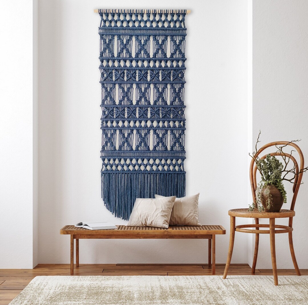 Large Home Decor - Unique Blue Macrame Wall Hanging - Ideal for Living ...