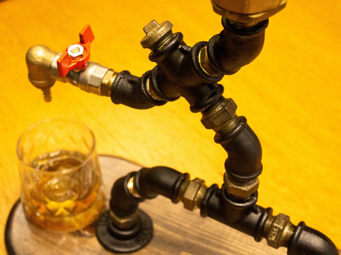 Home Bar Art Industrial Alcohol Stand Bottle Holder Steampunk Dispenser ...
