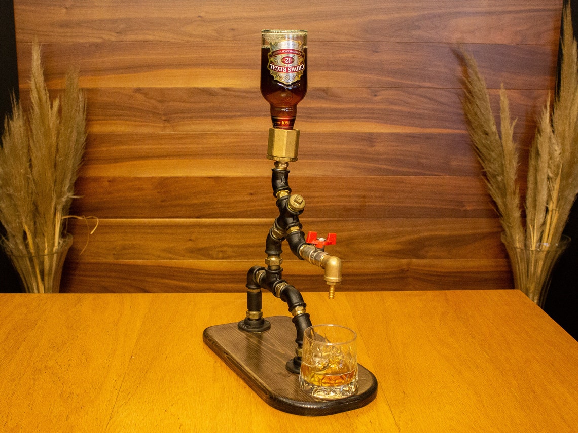 Home Bar Art Industrial Alcohol Stand Bottle Holder Steampunk Dispenser ...