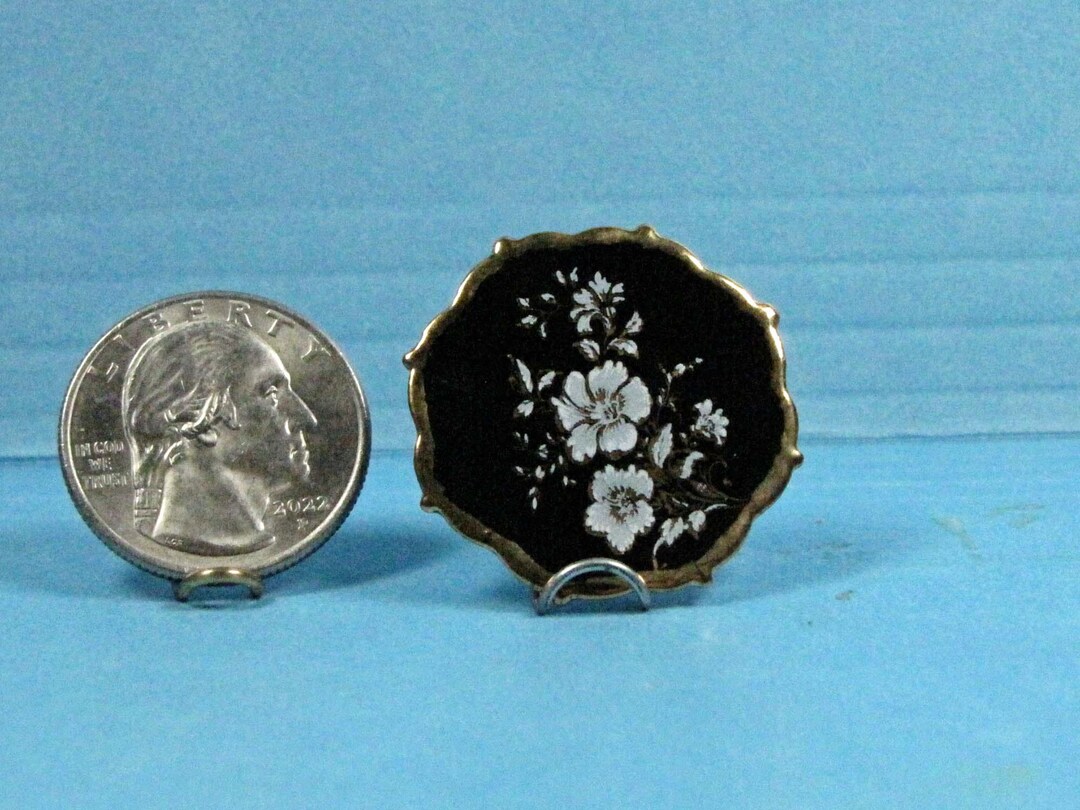 Miniature Black Octagon Plate: Gold Decal & Edge Dollhouse Collectible ...