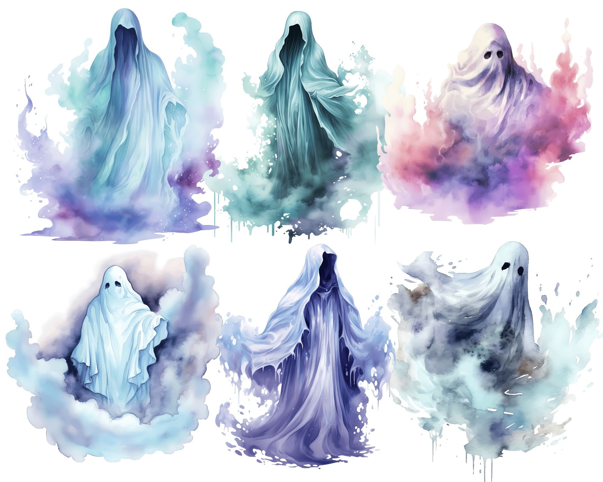 Watercolor Ghost Clipart: Spooky Halloween PNG Images (digital Download ...