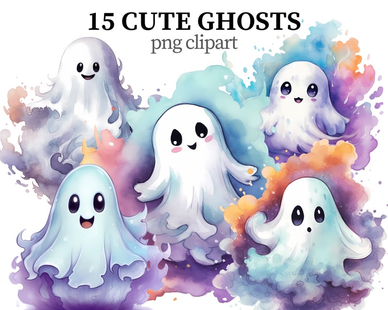 Cute Ghost Clipart Watercolor PNG Halloween Clipart Spooky - Etsy