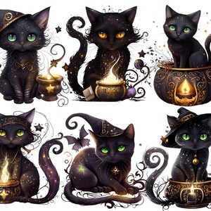 Halloween Cats PACK Clipart PNG Witchy Clipart Magical Cat Mystical Png ...