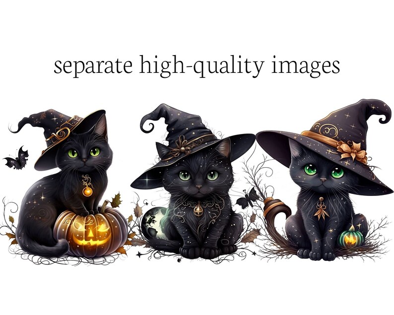 Halloween Cats PACK Clipart PNG Witchy Clipart Magical Cat Mystical Png ...