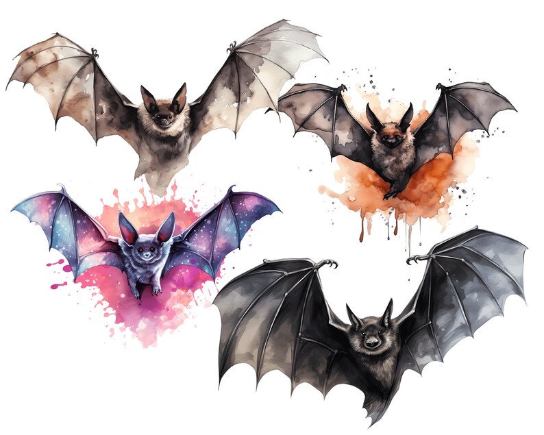 Watercolor Bats Clipart Halloween PNG Spooky Bat Halloween Decor Gothic ...