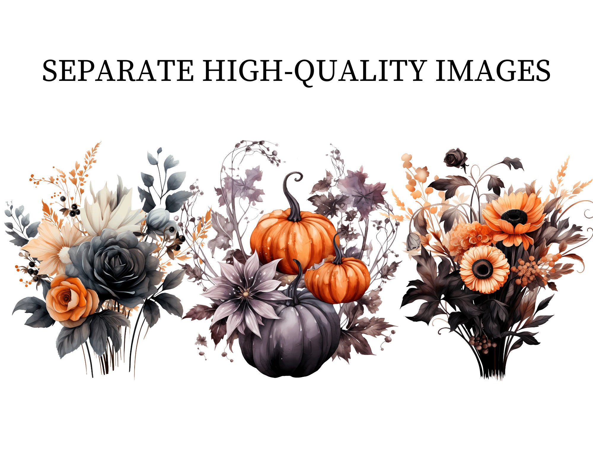 Halloween Flowers Clipart: Mystical Gothic Floral PNG (digital Download ...