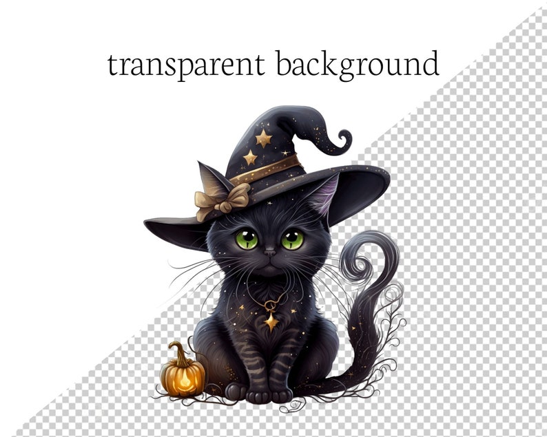Halloween Cats PACK Clipart PNG Witchy Clipart Black Cats Clipart ...