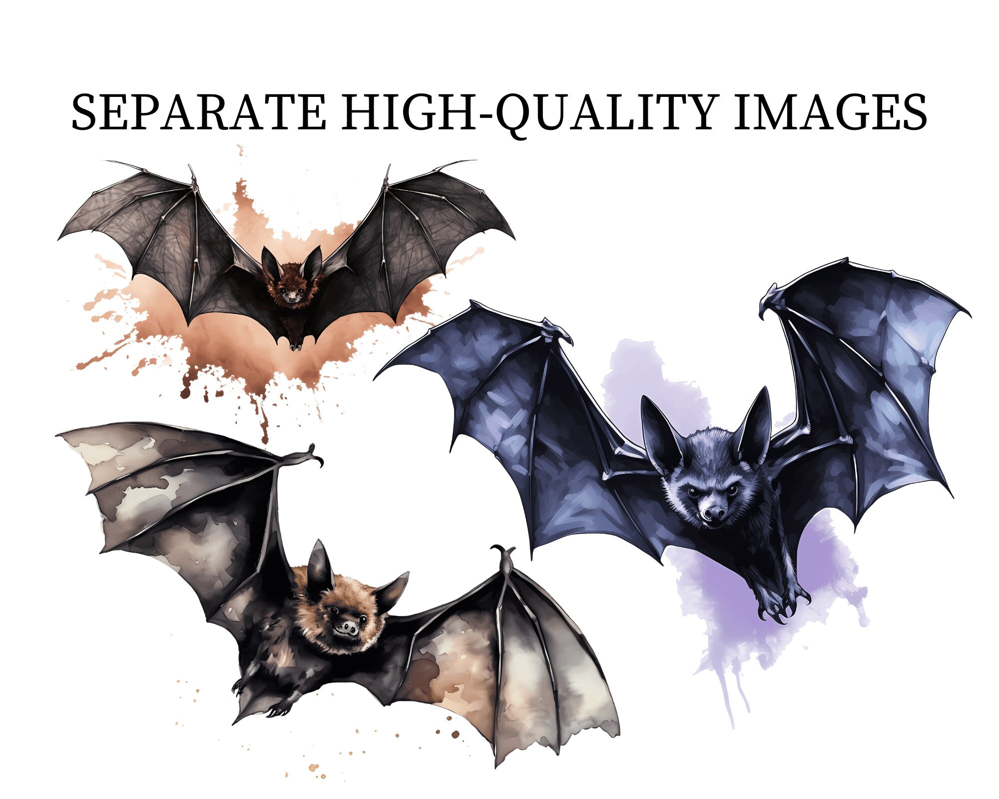 Watercolor Bats Clipart Halloween PNG Spooky Bat Halloween Decor Gothic ...