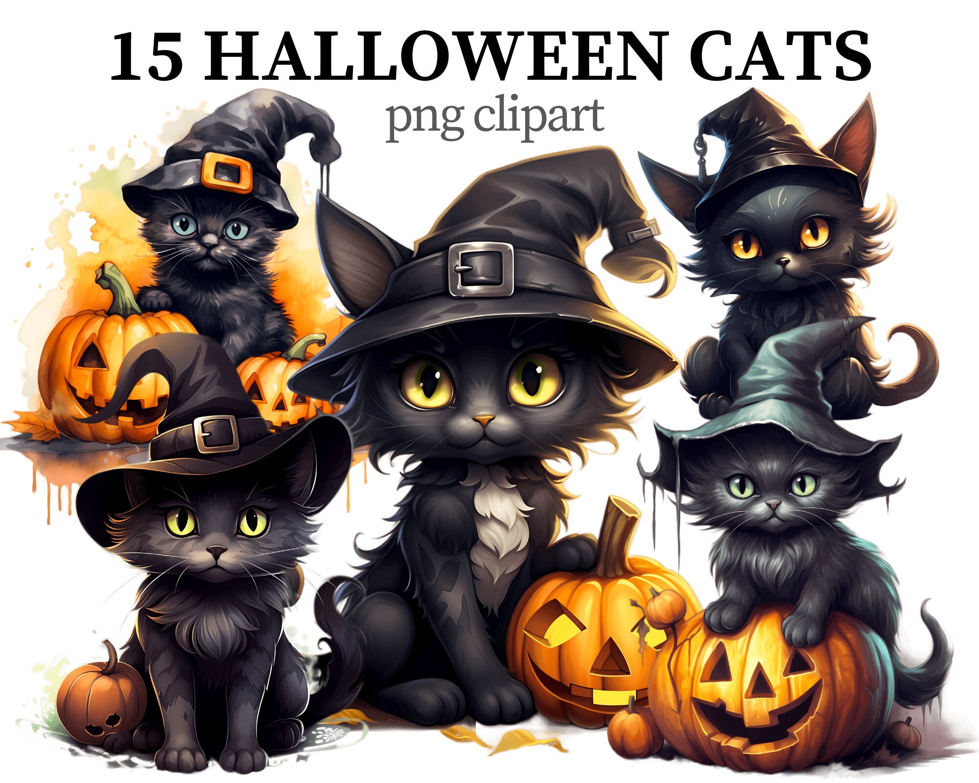 Halloween Cats Clipart Witchy PNG Black Cat Fantasy Animal Clipart ...