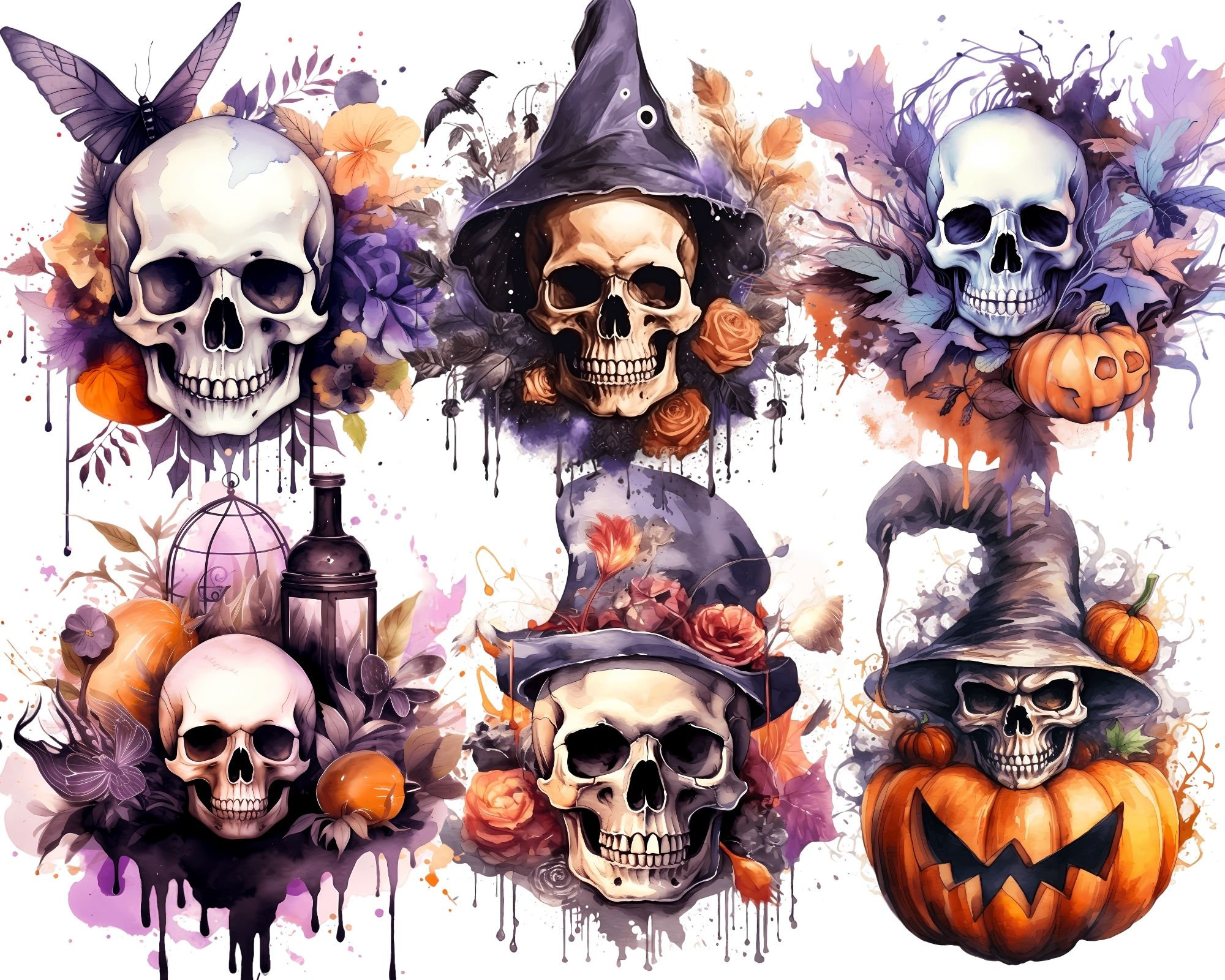 Halloween Skull Clipart Spooky PNG Halloween Clipart Watercolor Scary ...