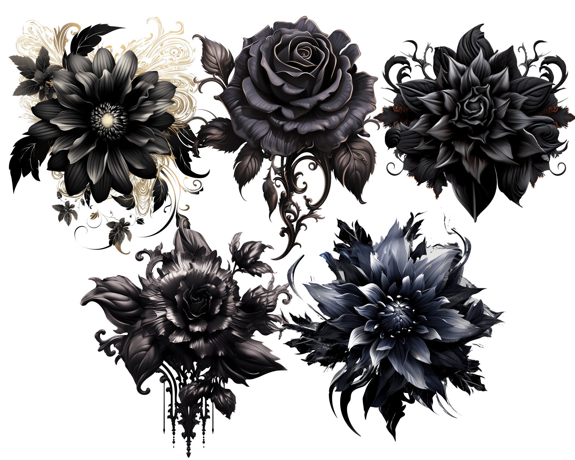 Gothic Flowers Clipart Floral PNG Mystical Flower Images Botanical ...