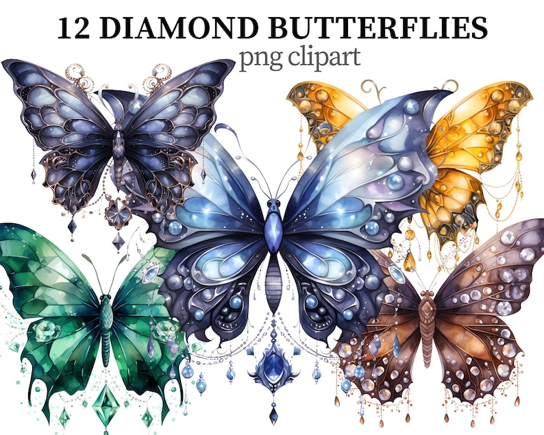 Diamond Butterfly Clipart Glamorous PNG Rhinestone Butterfly Fantasy ...