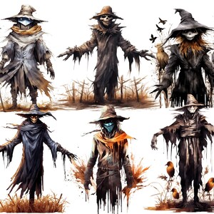 Creepy Scarecrow Clipart: Spooky Halloween PNG Images (digital Download ...