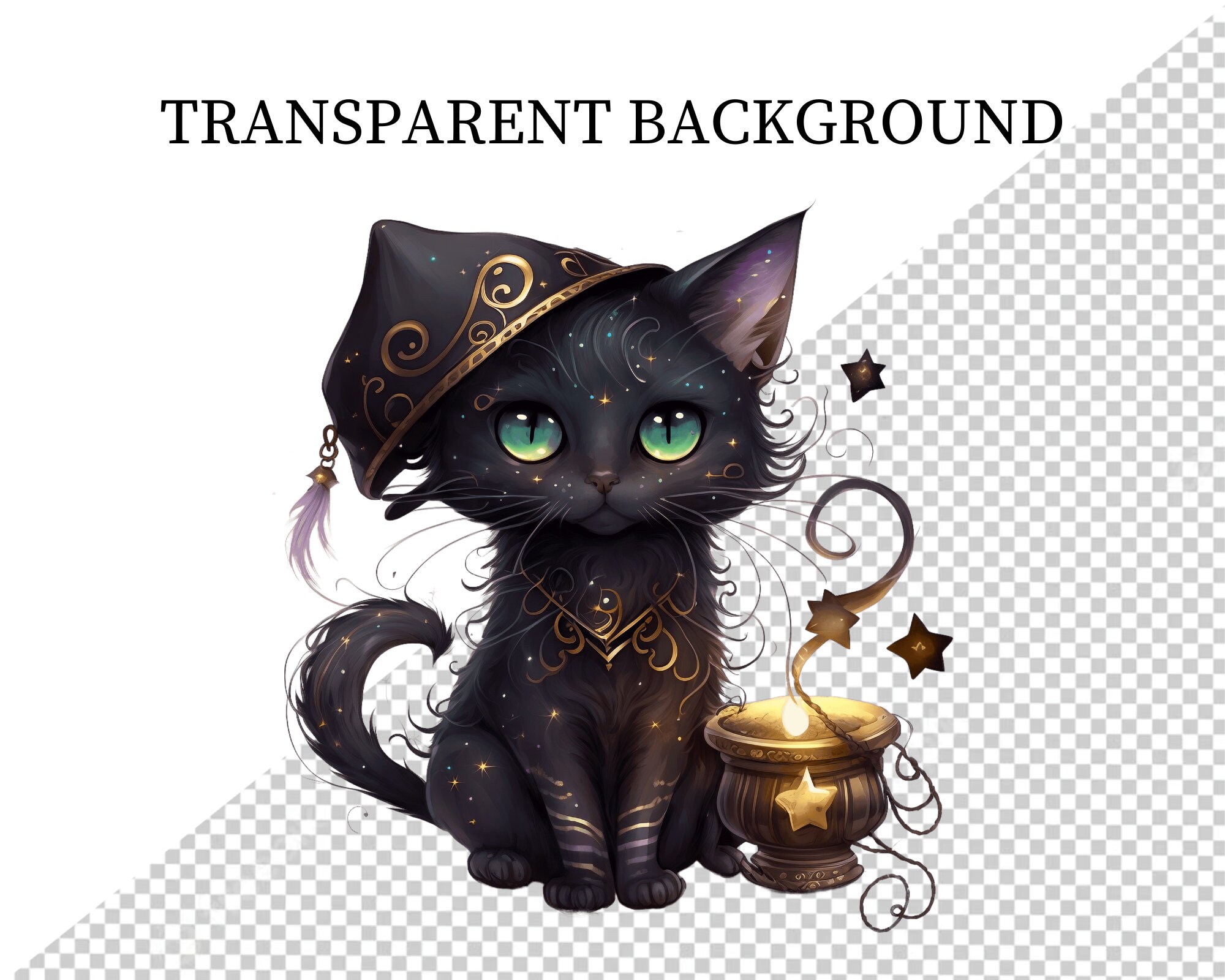 Witchy Cats Clipart Mystical PNG Cat Black Clipart Halloween Animals ...