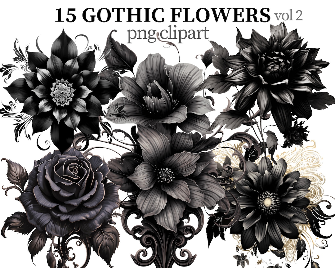 Gothic Flowers Clipart Floral PNG Mystical Flower Images Botanical ...
