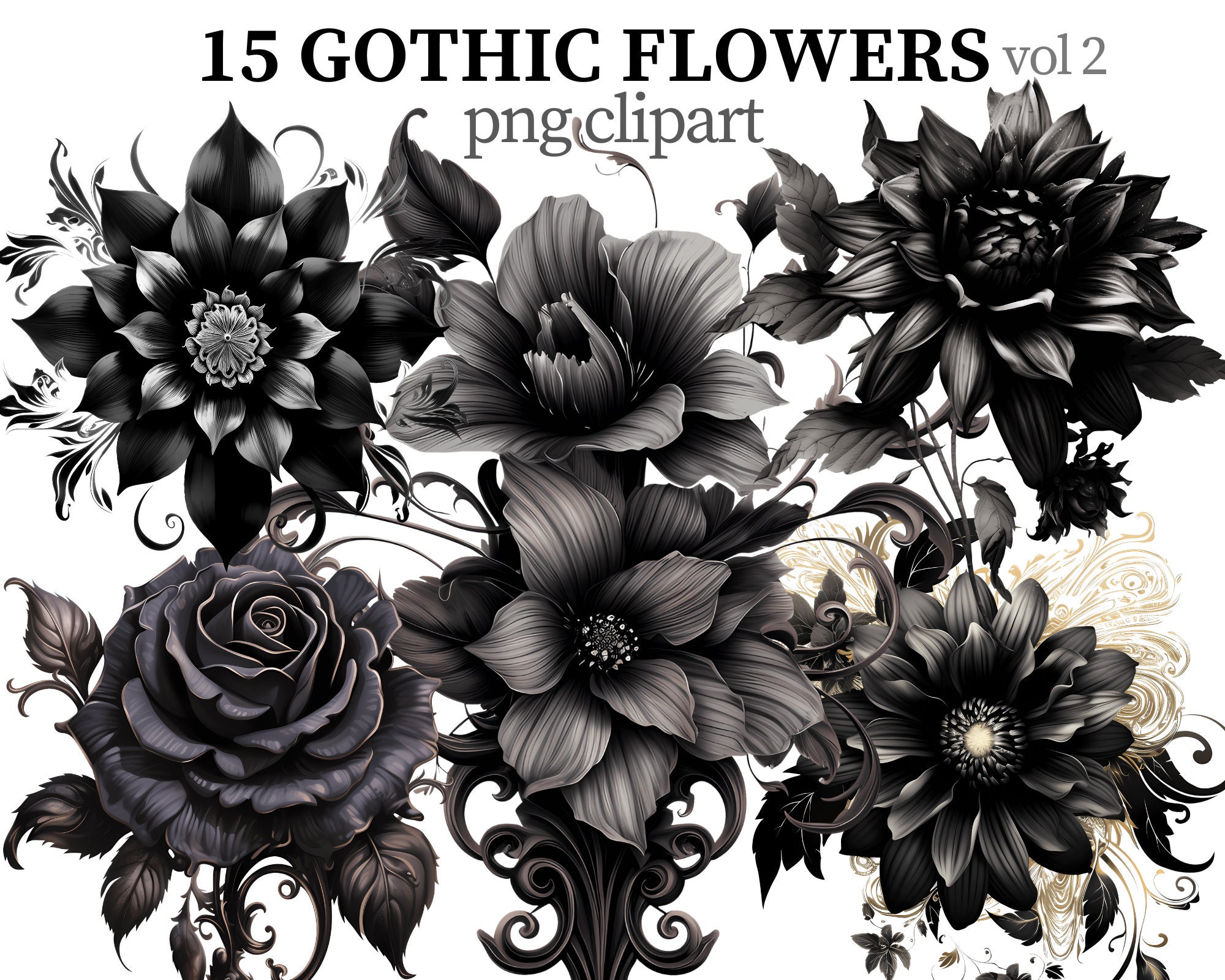 Gothic Flowers Clipart Floral PNG Mystical Flower Images Botanical ...