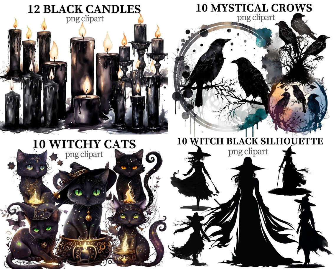 Witchy Clipart PACK Mystical PNG Witches Set Halloween Dark Magic ...